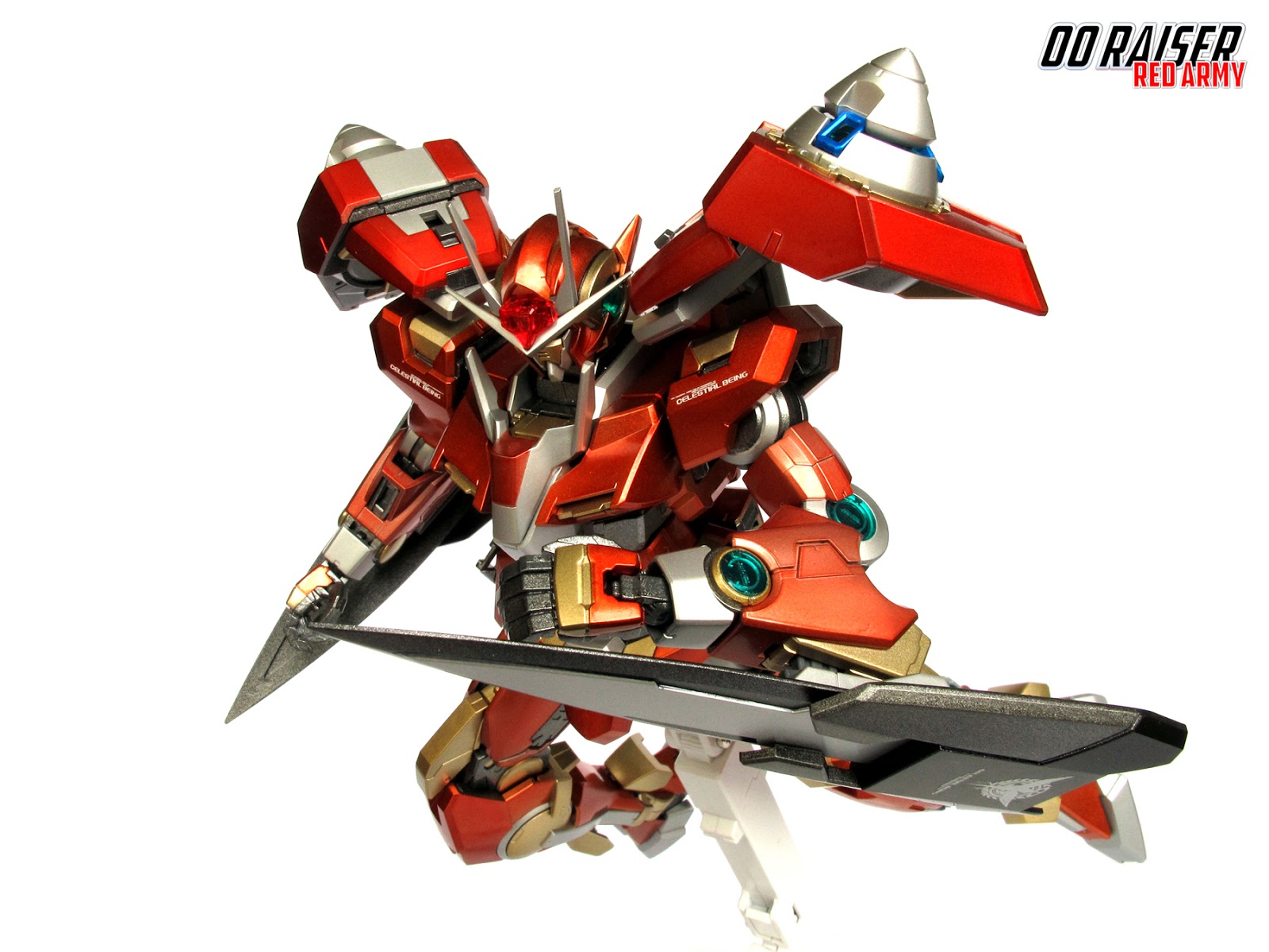 GUNDAM GUY: MG 1/100 GN-0000 + GNR-010 00 Raiser [Red Army] - Painted Build